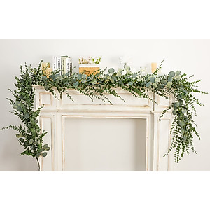 Clycaloor 9 FT Eucalyptus Greenery Garlands for Table, Artificial Long Greenery Garlands, Spring Green Eucalyptus Garland for Wedding, Mantle, Party, Home Decor