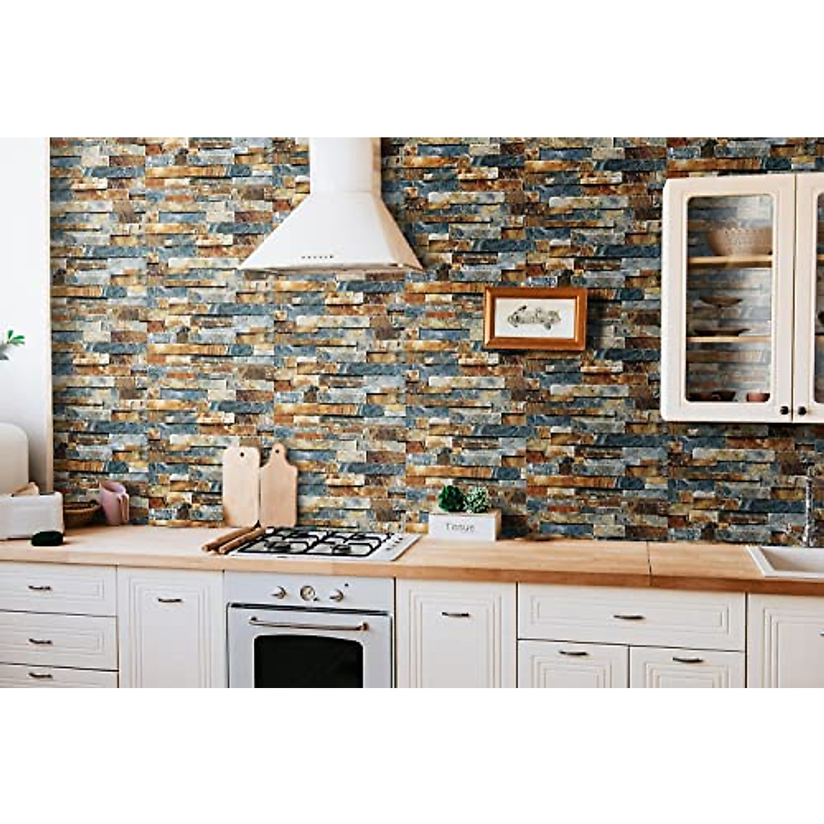 LiKiLiKi Stone Brick Wallpaper Peel and Stick Wallpaper Removable Kitchen Wall Covering Roll Home Use Decoration Self Adhesive Vinyl 17.71''x118''