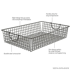 Spectrum Stowaway Wire Large Basket (Industrial Gray) - Storage Bin & Décor for Bathroom, Closet, Pantry, Under Sink, Toy, Shelf, Kitchen, & Nursery Organization