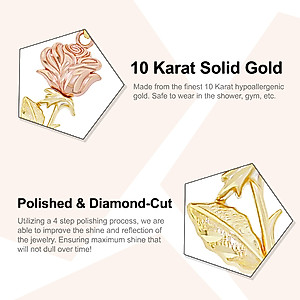 CA CHARMAMERICA Gold Long Stem Rose Charm - Rose Pendant Charm - Mother's Day Gift, Birthday Gift - Rose Flower Dangle Charm -10 Karat Solid Yellow and Rose Gold (Style 1)