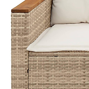 vidaXL Beige Poly Rattan 3-Seater Patio Sofa with Washable Cushions - Durable Outdoor Garden Furniture, UV-Resistant