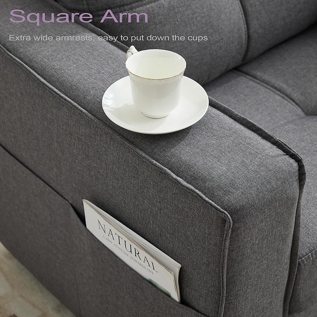 TYBOATLE Accent Chair, 38.58" W Mid-Century Modern Linen Fabric Tufted Living Room Chair, Comfy Upholstered Reading Club Arm Chairs for Living Room, Bedroom, Office (Dark Grey)