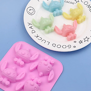 INKU 4 Cavity Lilo and Stitch Silicone Mold for DIY Fondant Candy Chocolate Molds DIY Cake Tray 3D Chocolates Hard Sweets Desserts Candles Drop Glue Decoration Birthday Party Cake Decor Candy Mold