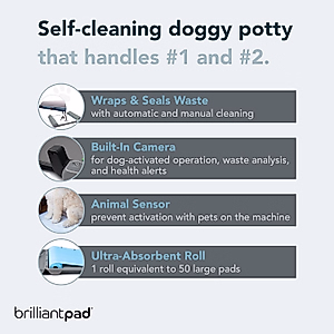 BrilliantPad Smart WiFi Enabled Indoor Dog Potty, Self-Cleaning Machine for Puppies & Small Dogs, Apple & Android Compatible App, Automatic Advancing Training Pad Roll Included