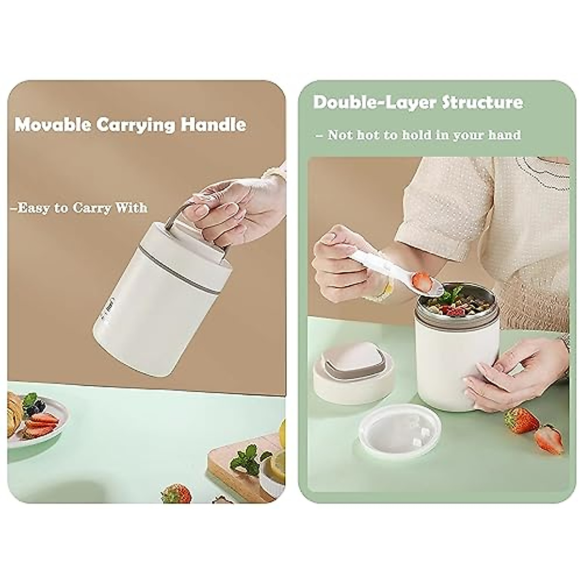 VEMJO 17 Oz Thermos for Hot Food Soup Thermos Insulated Food Jars Vacuum-Insulated Food Jar Stainless Steel Hot Food lunch Container with Folding Spoon Leak Proof (Blue)