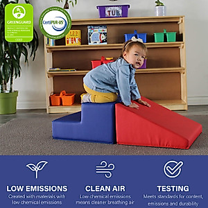 Factory Direct Partners 12365-BLRD SoftScape Playtime Step and Slide Climber for Infants and Toddlers, Colorful Beginner Soft Foam Structure for Indoor Active Play (2-Piece Set) - Blue/Red