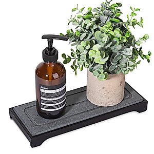 Sponge Holder Quick Dry Kitchen Sink Caddy Diatomaceous Earth Stone Drying Mat Bathroom Countertop Organizer Soap Dish Tray for Counter, Vanity, Bamboo Rack - Black