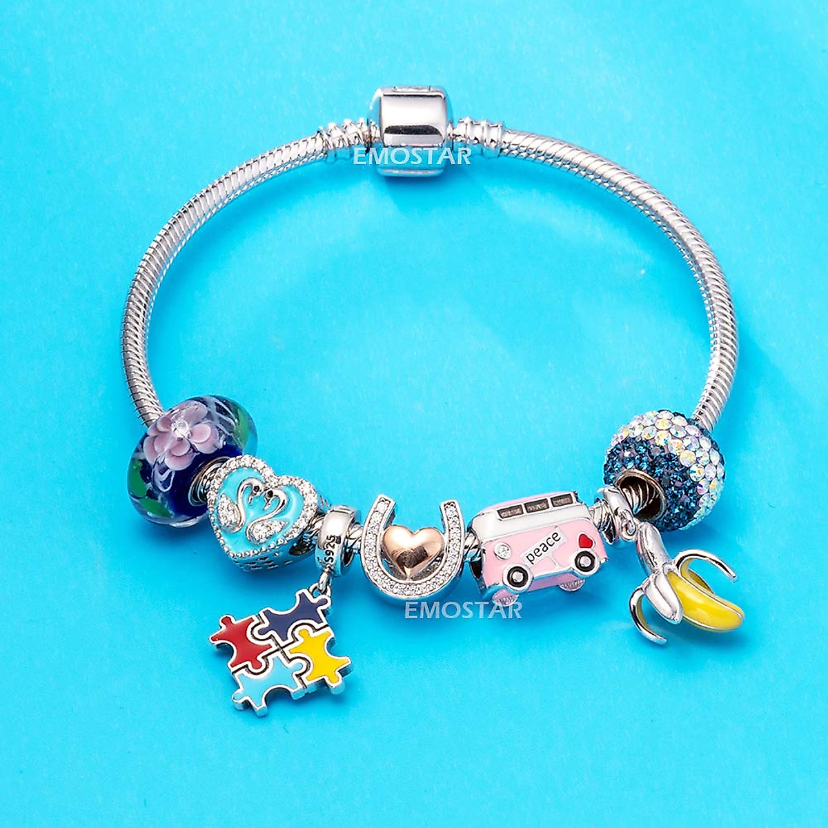 2024 Autism Awareness Charms fit Pandora My First Mothers Day Bracelet, 925 Sterling Silver Dangle Puzzle Piece Enamel Colorful Beads, Autismo Gift for Teacher/Mom/Girl/Boy/Child