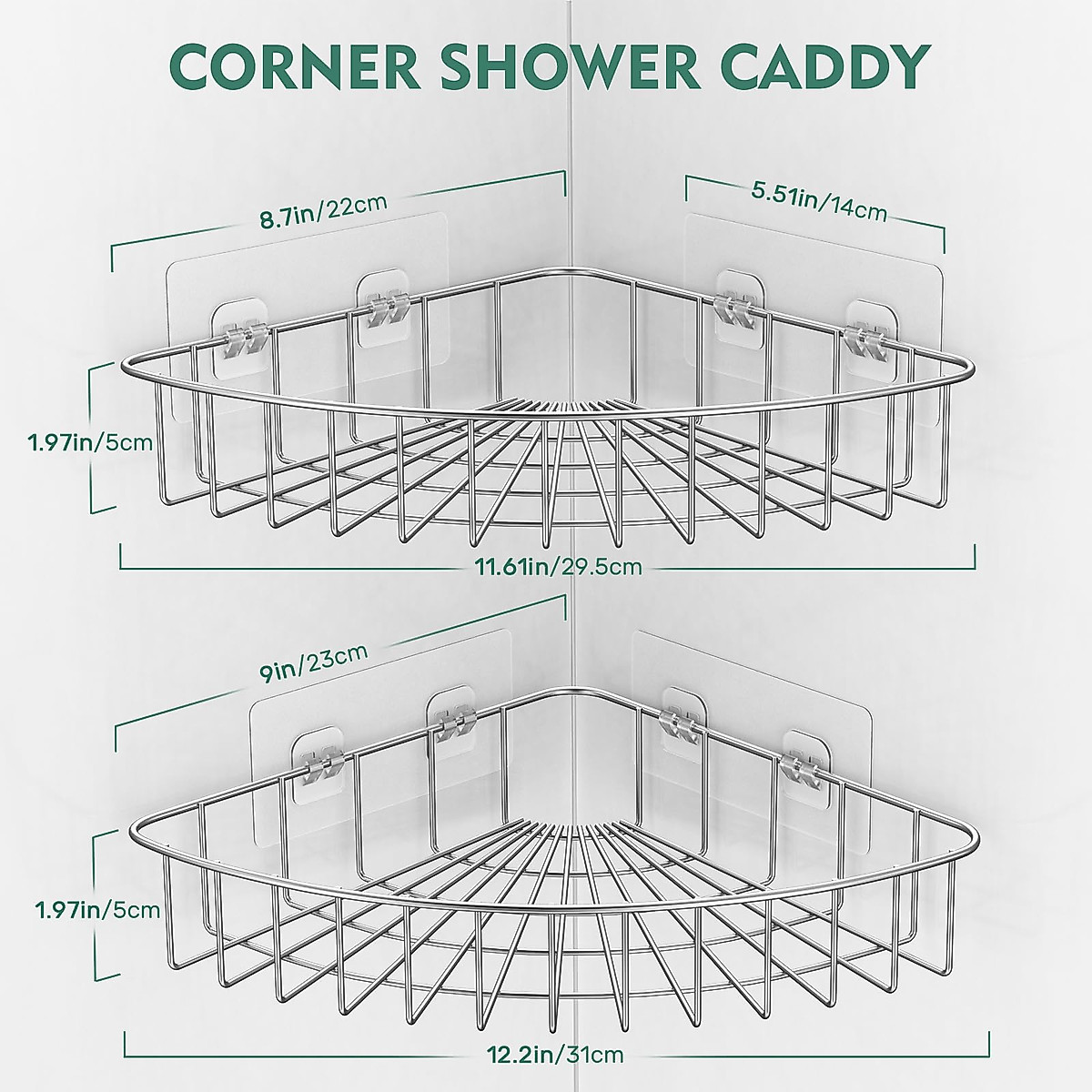 LBSUN 2-Pack Corner Shower Caddy, Bathroom Corner Shower Shelf, SUS304 Stainless Steel Wall Mounted Bathroom Shelf for Toilet, Bathroom, Dorm and Kitchen (Silver)