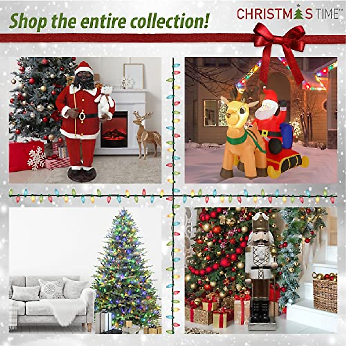 Christmas Time 4-Ft. Inflatable Santa Claus in a Reindeer Stable with LED Lights | Festive Holiday Blow-Up Decorations |Blower, Stakes, Ropes, and Storage Bag Included | CT-RDRSTBLE041-L, Red