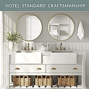 Barnyard Designs 30 inch Gold Round Mirror, Bathroom Vanity Wall Mirrors, Circle Mirror for Desk, Metal Framed Bedroom Mirror