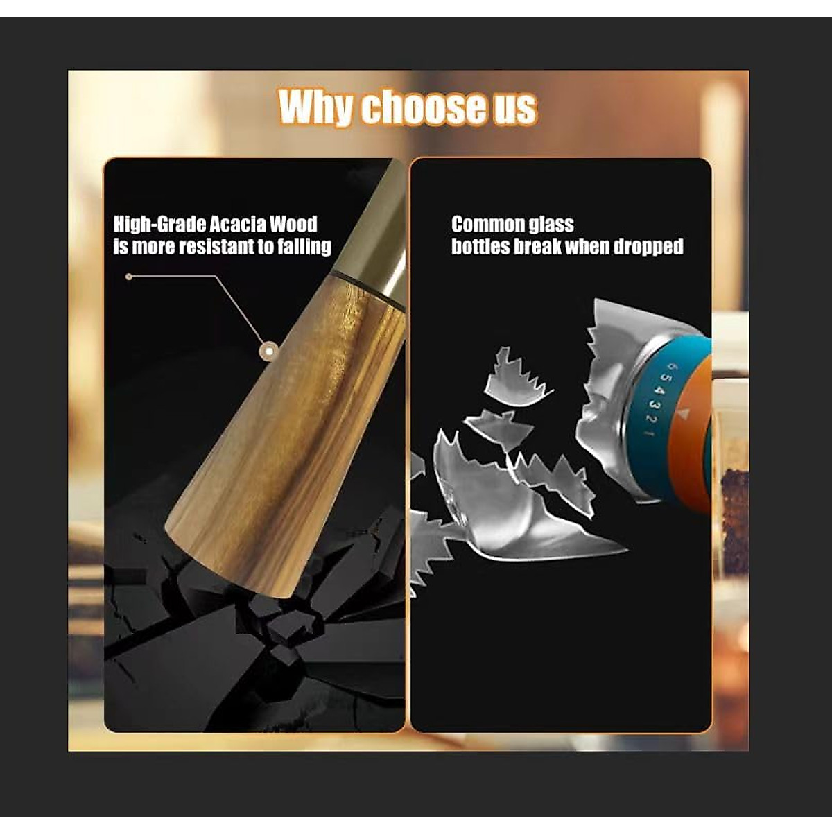 Salt and Pepper Grinder Set,Stainless Steel Manual Salt and Pepper Mill,Adjustable Thickness,Suitable For Kitchen,Barbecue,Picnic,2 Packs