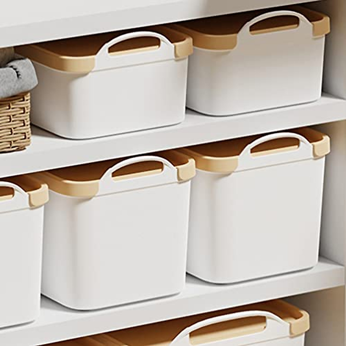 Zerodeko 2pcs Plastic Storage Baskets With Lid Desktop Organizer Bins Stackable Storage Bins Shelves Lidded Container with Handles for Closet Playroom Classroom Office