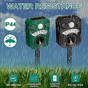 Ultrasonic Animal Repellent Solar Animal Repeller Ultrasonic Dog Repeller Deer Deterrent Deer Repellent Device Repels Cat Deer Raccoon Dog Rabbit Skunk Squirrel for Outdoor Yard, Black, Green (2 Pcs)