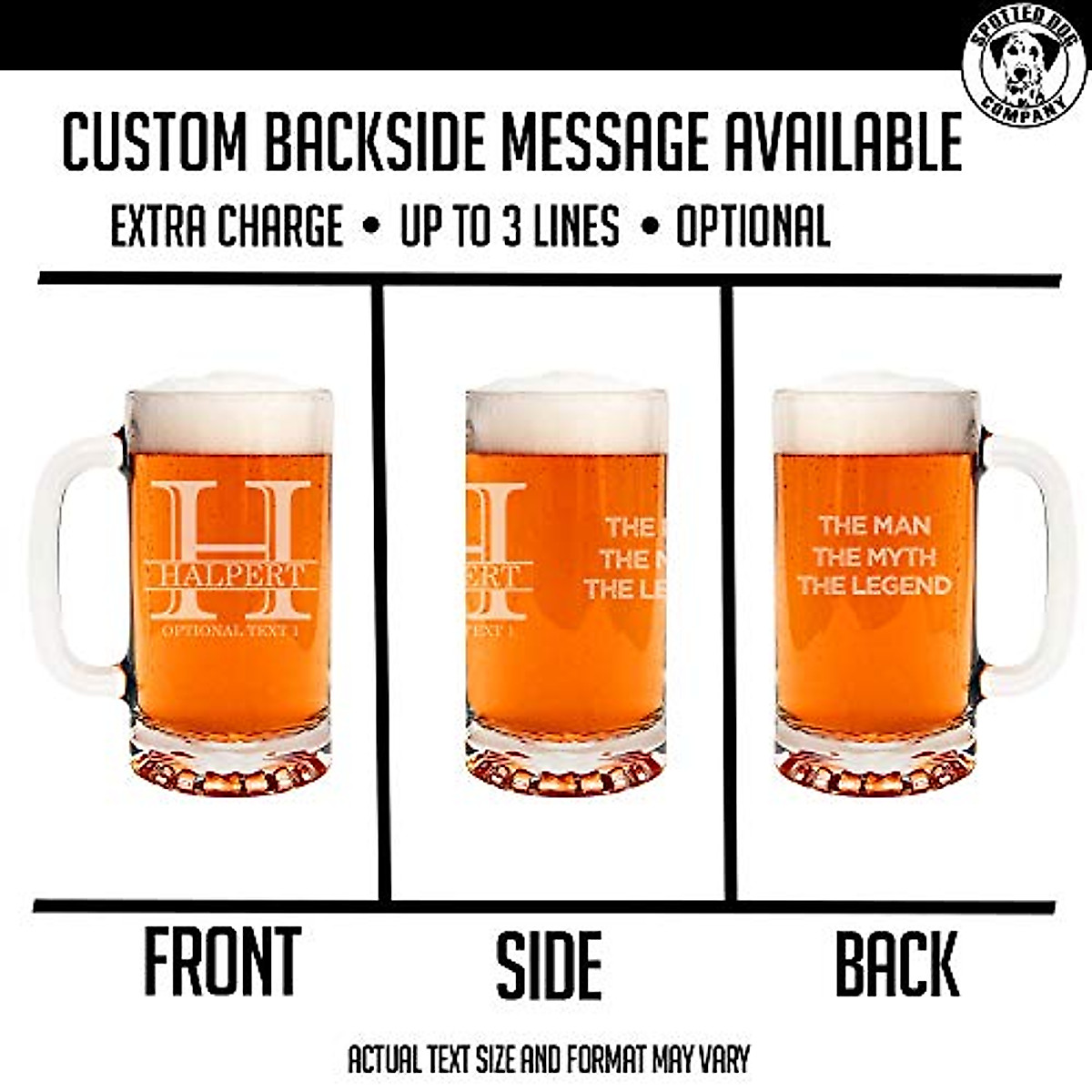 Personalized Gifts For Men Etched 16oz Glass Beer Mug – Beer Gifts, Customized Father's Day Gifts, Birthday Present Him Dad Brother, Custom Engraved, Regalos para Hombre Cumpleaños, Halpert Monogram