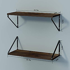 BAMEOS Floating Shelves Rustic Wood Wall Shelf Wall Mounted Shelves for Living Room, Office, and Bedroom, with Metal Bracket