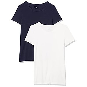 Amazon Essentials Women's Classic-Fit Short-Sleeve Crewneck T-Shirt, Pack of 2, Navy/White, Medium