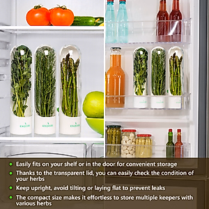 EXQUIZE Fresh Herb Keeper - Refrigerator Organizers - 3 Pack White BPA Free Round Containers - Includes Green Herb Tool - 2.5 Inches