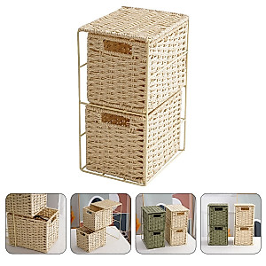 Cabilock Rattan Double Layer Basket wicker basket 3 drawer plastic storage 2 tier organizer baskets woven sliding basket plastic drawers for clothes pantry pvc imitation rattan egg to weave