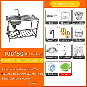 Utility Stainless Steel Single Bowl Kitchen Sink,Commercial Restaurant Movable Free-standing Sink,Laundry Sink,Portable Sink,with Faucet,Drainer,Drain Pipe,Storage Shelf,for Farmhouse,Outdoor,Garage (