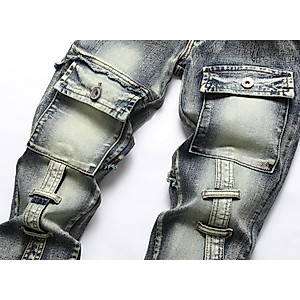 XIMXIMMTIAN Men's Biker Moto Washed Distressed Slim Fit Straight Jeans Denim (34, 2126 Blue)