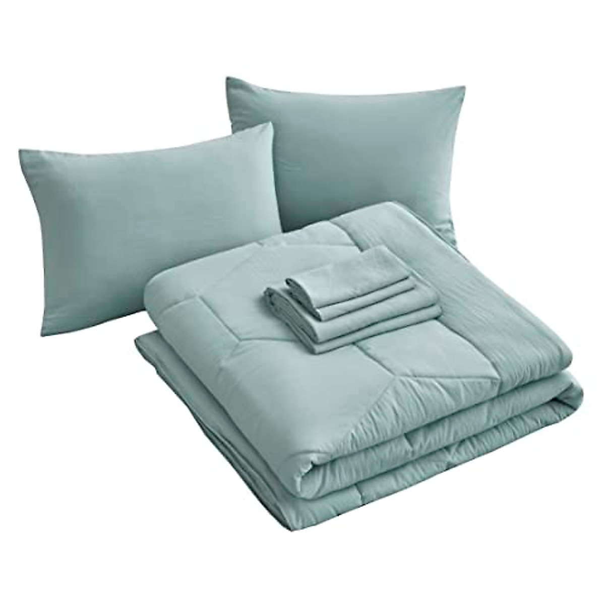 Chezmoi Collection Piper Twin Bed in a Bag 5-Pieces Honeycomb Geometric Hexagon Quilted Soft Washed Double Brushed Microfiber Comforter with Sheets Lightweight All Season Bedding Set (Twin, Aqua)