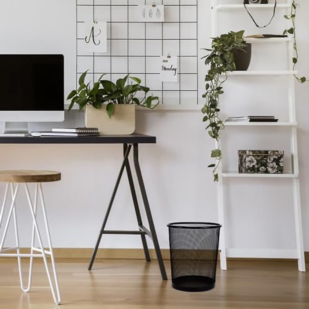 Waste Paper Basket Small Cylinder Trash Can for Home or Office Mesh Round Bins, Reinforced Solid Rim and Base for Garbage or Recycle