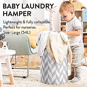 GLAMPERS Laundry Hamper 43/46/54L | Large Laundry Baskets with Sturdy Handles | Collapsible Kids Hamper for Dirty Clothes, Toys | Large, Gray Wave2