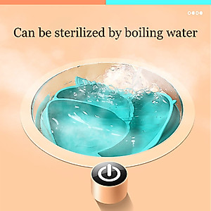 MOTEERLLU Silicone Divided Toddler Plates BPA Free Portable Non Slip Suction Plate with Spoon and Fork Set-Cow,Dishwasher and Microwave Safe. (Green)