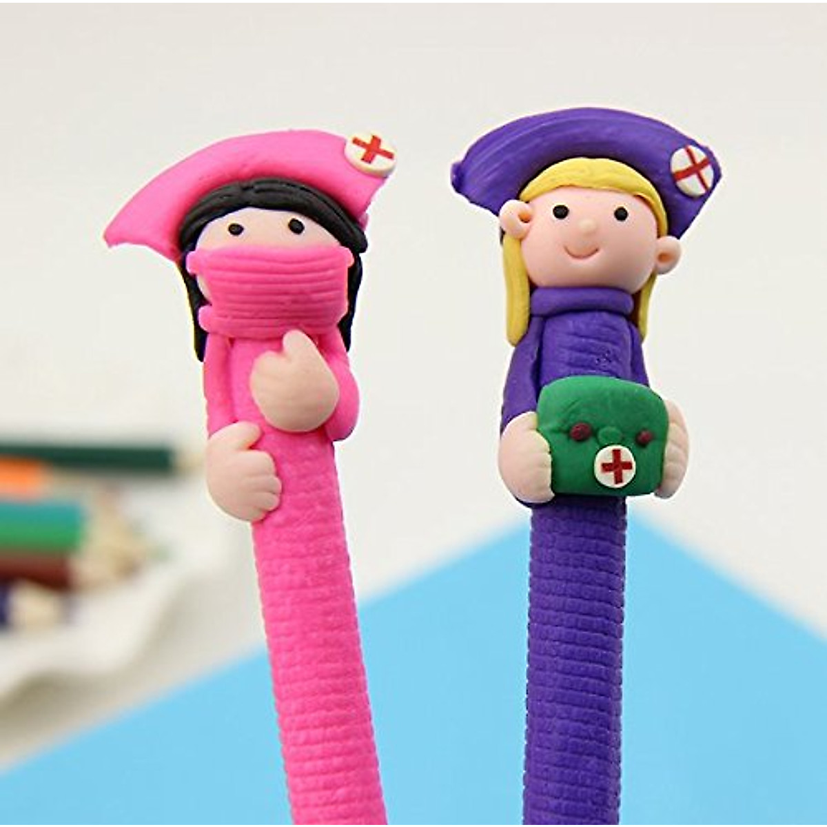 BestGrew® 10pcs Doctor and Nurse Polymer Caly Ball Point Pens Cute Novelty Lovely Cartoon for Writing Stationery School Office Supplies