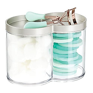 mDesign Plastic Canister Jar Organizer Set with Storage Lid - Home Decor Holder for Bathroom/Restroom Vanity Countertop, Cabinet - Holds Cotton Balls, Soap, Lumiere Collection, Clear/Matte Satin