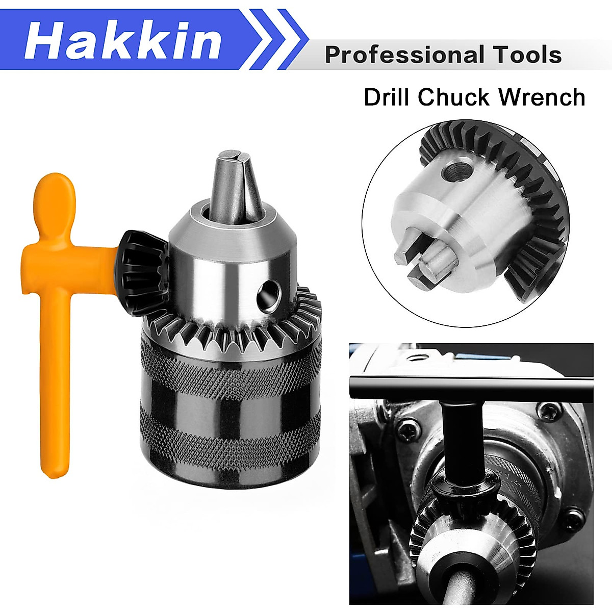 Hakkin 6 Sizes Drill Chuck Key Wrench, 3/4" 5/8" 1/2" 3/8" 1/4" 5/32" Carbon Steel Heavy Duty Thumb Handle Chuck Key, Replacement Drill Chuck Key Wrench, Electric Drill Clamping Tool