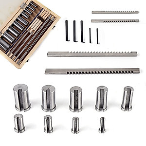 18Pcs Keyway Broach Kit Inch Size, HSS Keyway Broach Kit Ferrule Bushing Gasket Set Metal Process 4 Broaches 9 Collared Bushings 5 Shims with Wooden Box