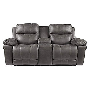 Signature Design by Ashley Erlangen Faux Leather Power Reclining Loveseat with Console, Gray