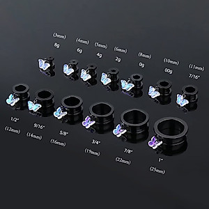 COCHARM 2PCS 00g Black Ear Gauges for Women 10mm Dangle Screw on Back Gauge Earrings Stainlessl Steel Black 00 Gauge Tunnels for Ears Dangling Butterfly 00g Plugs Gauges