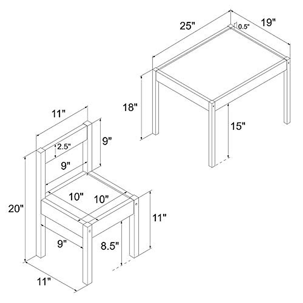 Baby Relax Hunter 3-Piece Kiddy Table & Chair, Natural/White Table Set
