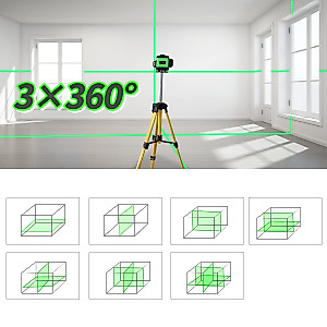 OHIIK 3X360 Laser Level Green 12 Lines Laser-4 Vertical Lines 8 Horizontal Lines with Tripod,2 Li-ion Batteries and Hard Carry Case