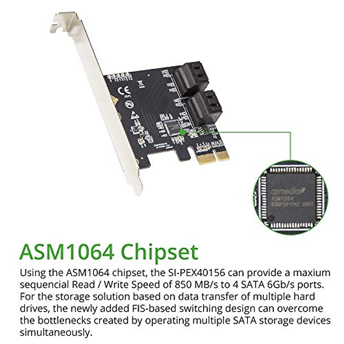 IO Crest 4 Port SATA III Expansion Card with Low Profile Bracket - 6Gbps SATA 3.0 Controller PCI Express x1 ASMedia 1064 for Windows10/8/7/XP/Vista/Linux