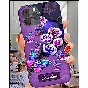 Rose & Butterfly Grandma Mom Personalized Gift Mother's Day Birthday Gift Leather Background Phone case