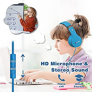 MIDOLA Kids Headphones Wired Over Ear Foldable Volume Limit 85dB /110dB Light Foldable Headset with Inline AUX 3.5mm Mic for Child Boy Girl Travel School Gaming Pad PC Laptop Tablet Blue