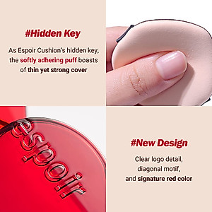 Espoir Pro Tailor Be Velvet Cushion SPF34 PA++ #4 Beige 0.45oz with 0.45oz Refill | Lightweight Matte Skin Full Coverage Cushion Foundation | Flawless Finish, Long-Lasting Comfort | Korean Makeup