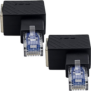 Duttek Ethernet Adapter 90 Degree, Right Angled RJ45 Male to Female Ethernet Extender Adapter, Cat5e/Cat6 RJ45 Ethernet, for Modem, Router, PC, Network Printer, Laptop, LAN, Switch, etc 2 Pack