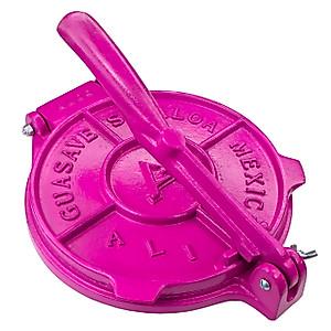 Tortilla Press 8 Inch Fucsia- Cast Aluminum Tortilla Maker - Heavy-Duty Taco Presser - Made In Mexico Corn Flour Tortilla Press for Homemade Mexican Food - Tortillera Para Hacer Tortillas - 2.5lbs