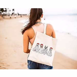 GXVUIS Christmas Ghost Dog Canvas Tote Bag for Women Aesthetic Party Reusable Grocery Shoulder Shopping Bags Dogs Mom Gift White
