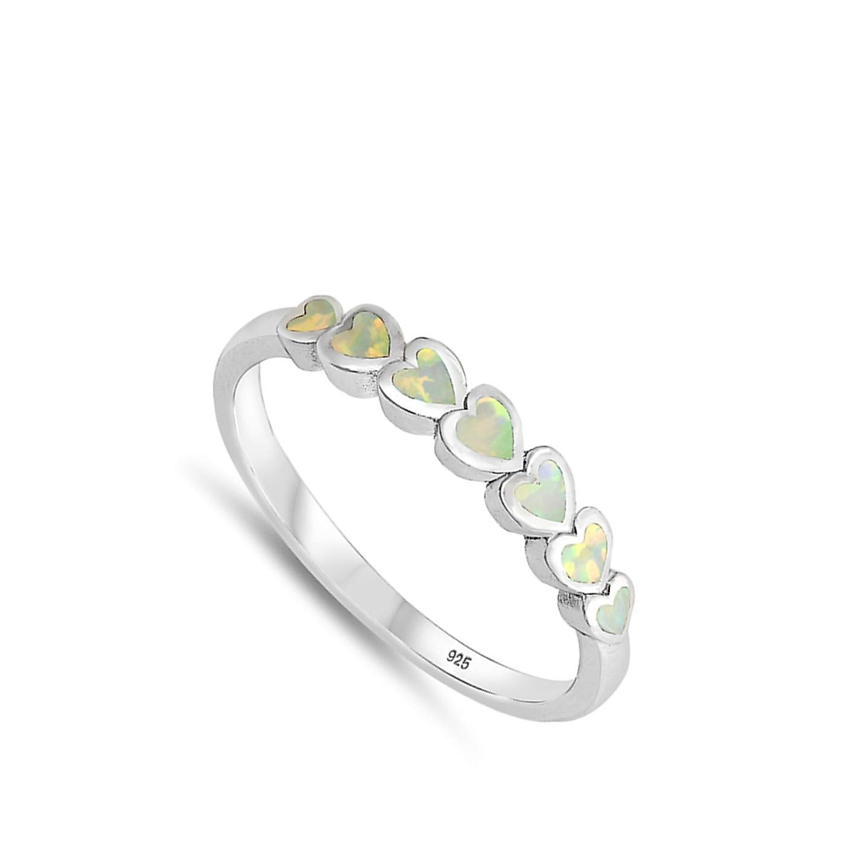 White Simulated Opal Promise Heart Stacking Ring .925 Sterling Silver Band Size 6