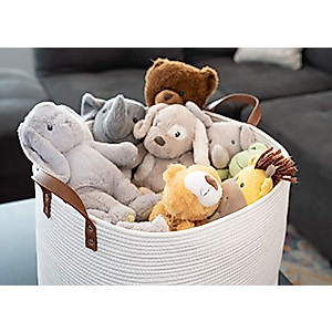 Sweetzer & Orange Extra Large Woven Cotton Rope Storage Basket – 23”x20.5”x15.5” w/Vegan Handles - Blanket Storage Baskets, Laundry and Toy Storage, Nursery Hamper - Off White XXL for Living Room