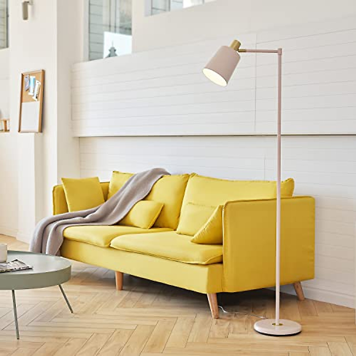 Globe Electric 67502 Lex 60" Floor Lamp, Rose, Gold Accents, in-Line On-Off Foot Switch, Pink