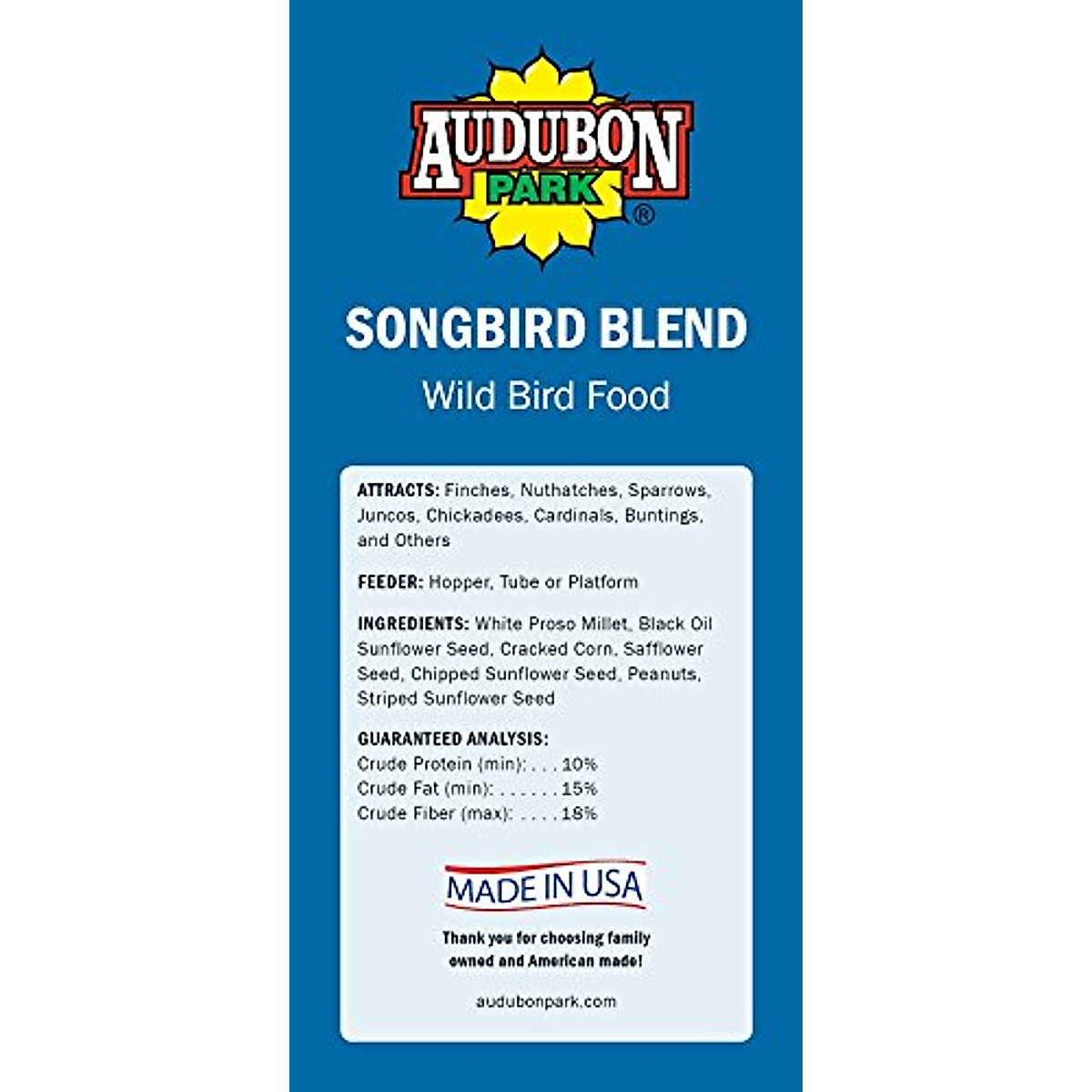 Audubon Park 12230 Songbird Blend Wild Bird Food, 5.5-Pounds, 4.5 lb, Green