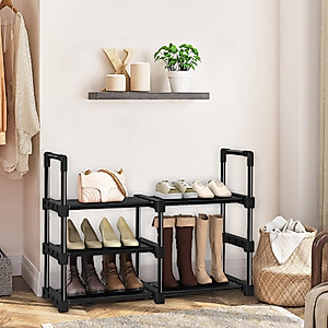 Kayfia Small Shoe Rack 3 Tiers Shoe Rack Organizer Holds 12-15 Pairs Metal Shoe Stand Lightweight Shoe Organizer with Fabric Sturdy Shoe Shelf Storage for Entryway and Closet, Black