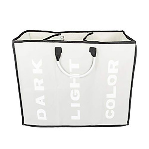 3 Sections Laundry Basket Foldable Bag Bin Organizer Large Dirty Clothes Hamper, Light Gray